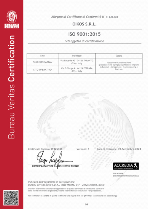 Certifications - Oikos srl | Engineering & Management